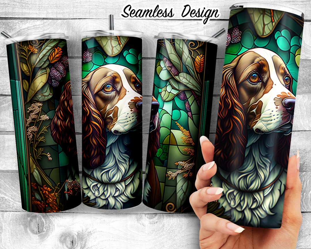 Brittany Spaniel Stained Glass 20oz Skinny Tumbler Design, Brittany Dog ...