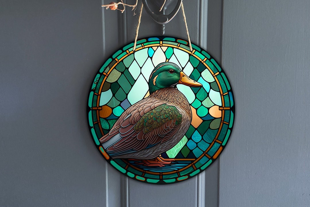 Faux Stained Glass Mallard Duck Sign, Round Duck Sign for Sign for ...