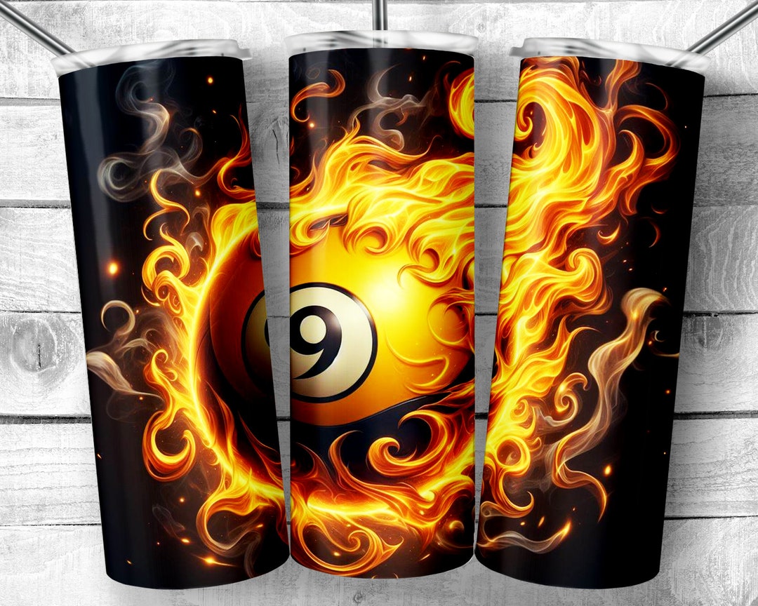 Flaming Nine Pool Ball 20oz Skinny Tumbler Sublimation Design,billiards ...