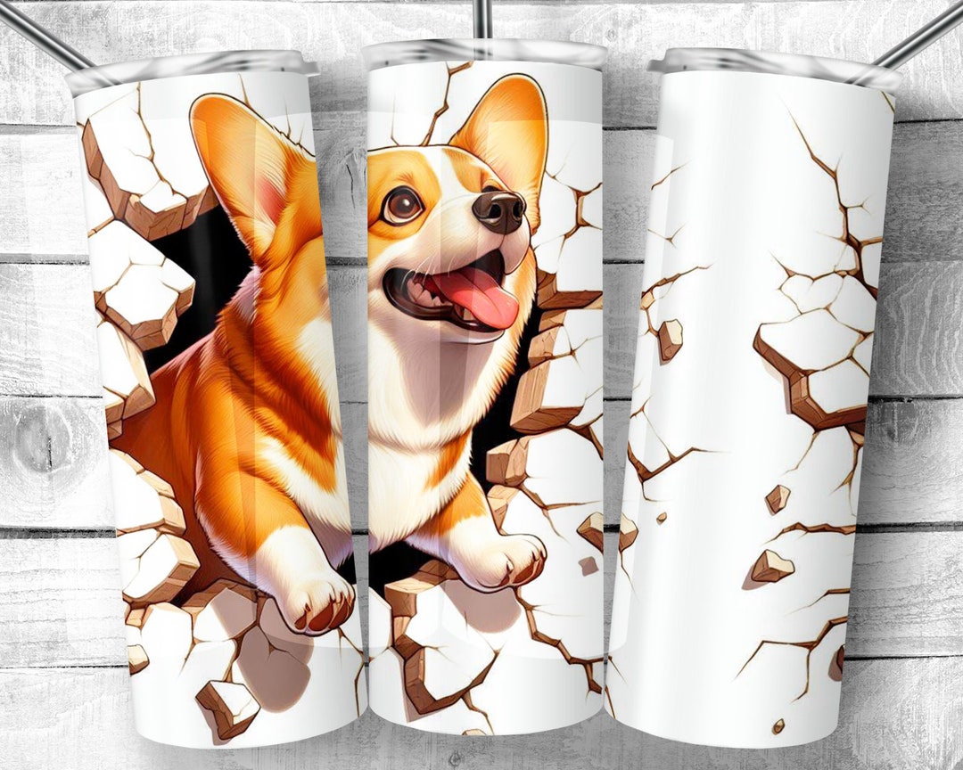 Corgi Breaking Out 20oz Skinny Tumbler Design, Corg Dog Pop-out Out ...