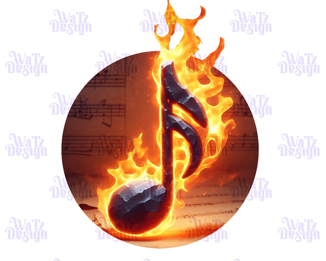 Flaming Rock Music Clef PNG, 3d Music Note Sublimation Design, Big ...
