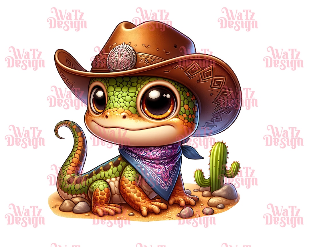 Cute Cowboy Lizard PNG - Western Themed Baby Reptile Sublimation Design ...