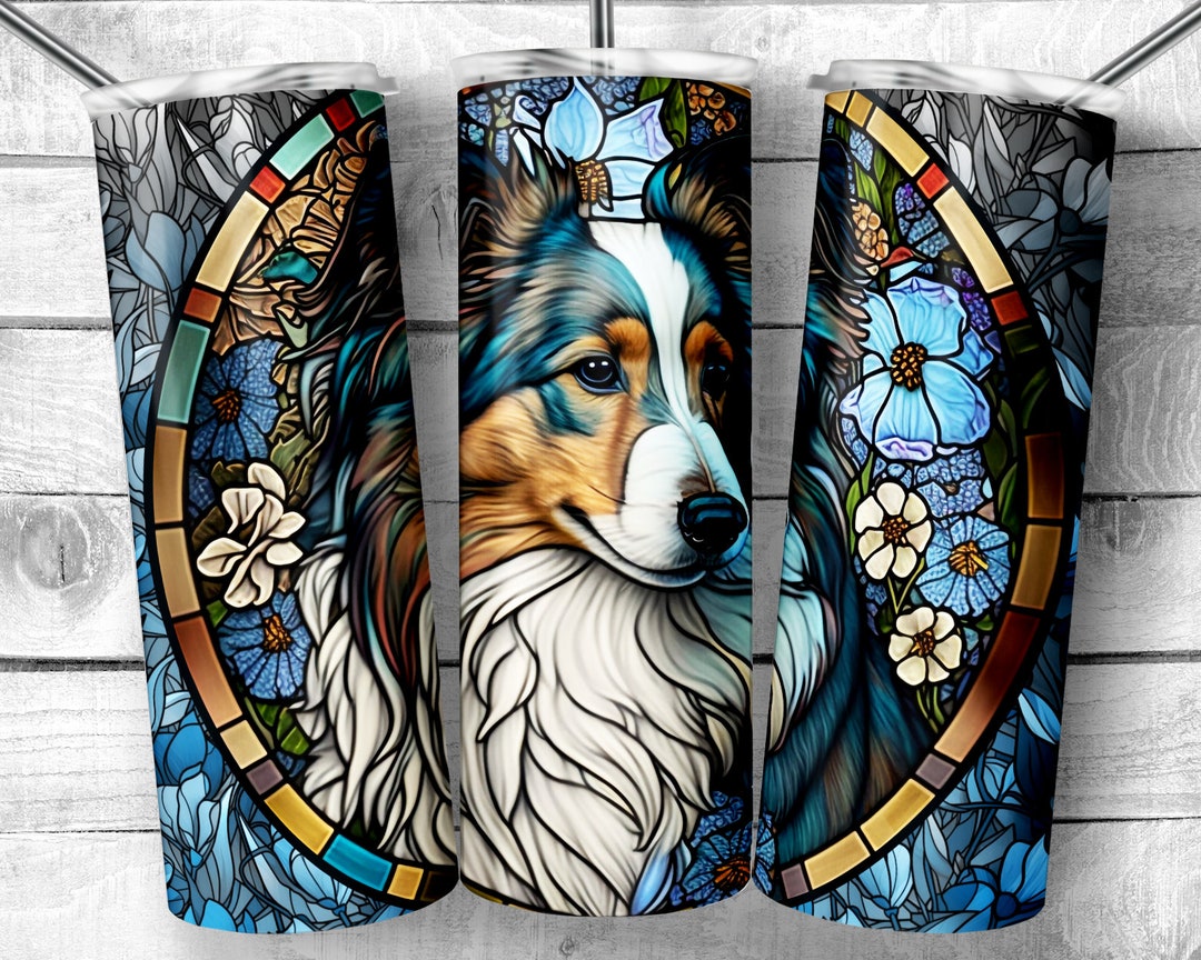 Vintage Blue Merle Sheltie Stained Glass 20oz Skinny Tumbler Design ...