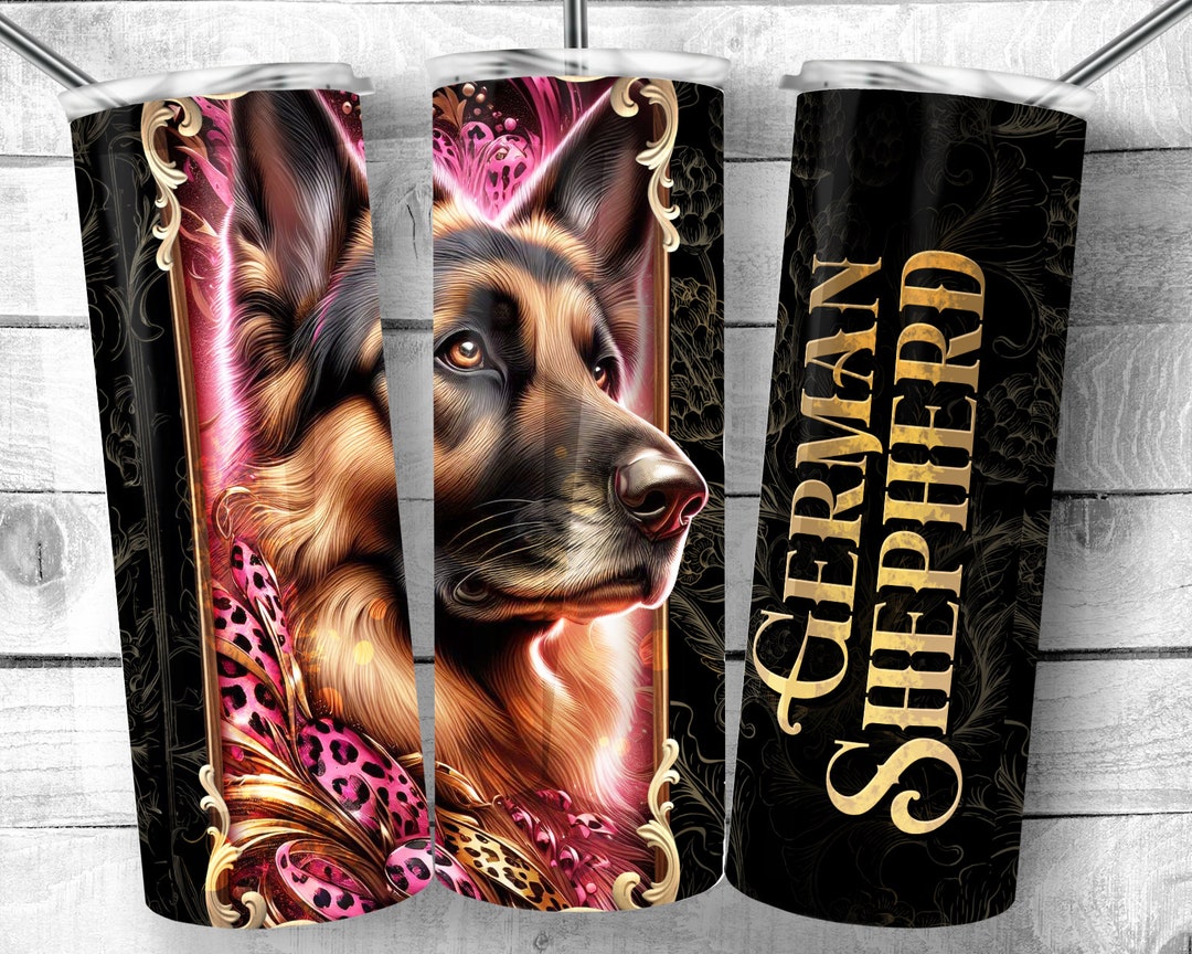 German Shepherd With Leopard Pattern 20oz Skinny Tumbler Design, GSD ...