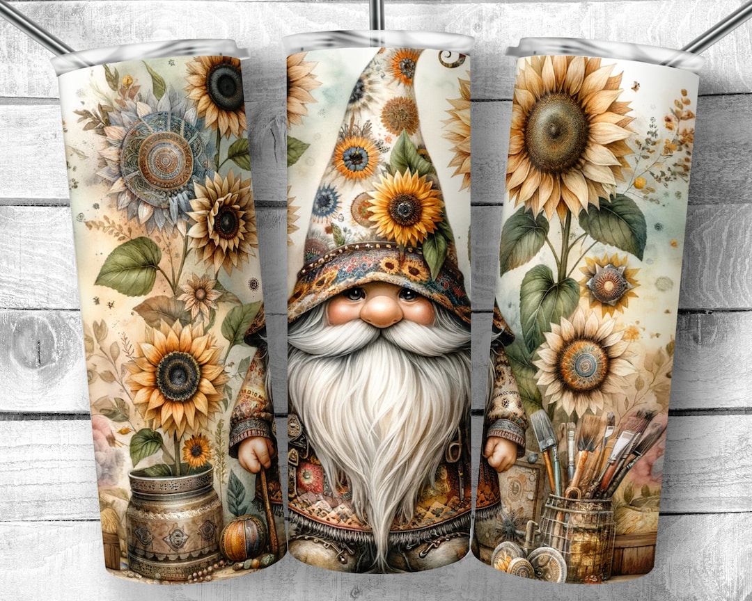 Boho Gnome With Sunflowers 20oz Skinny Tumbler Sublimation Design ...