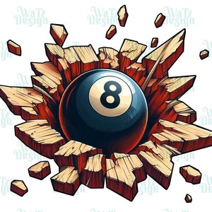8 Balls Breaking Out Png, Billiards Ball Busting Out Sublimation Design ...