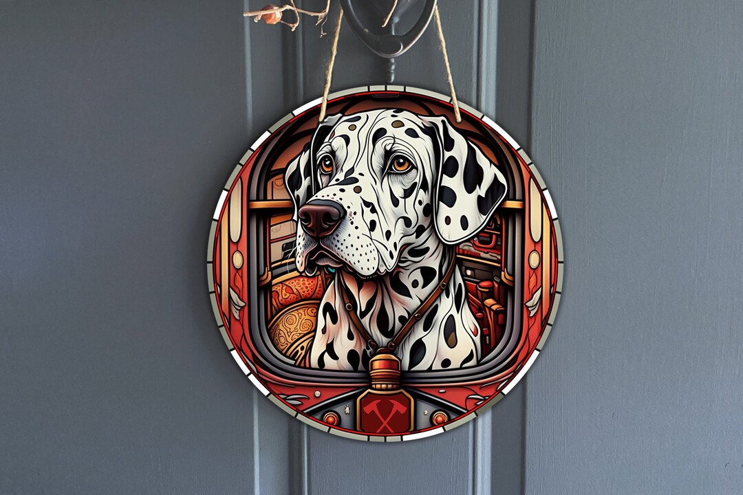 Dalmatian Faux Stained Glass Sign, Round Vintage Polka Dot Dog Sign for ...