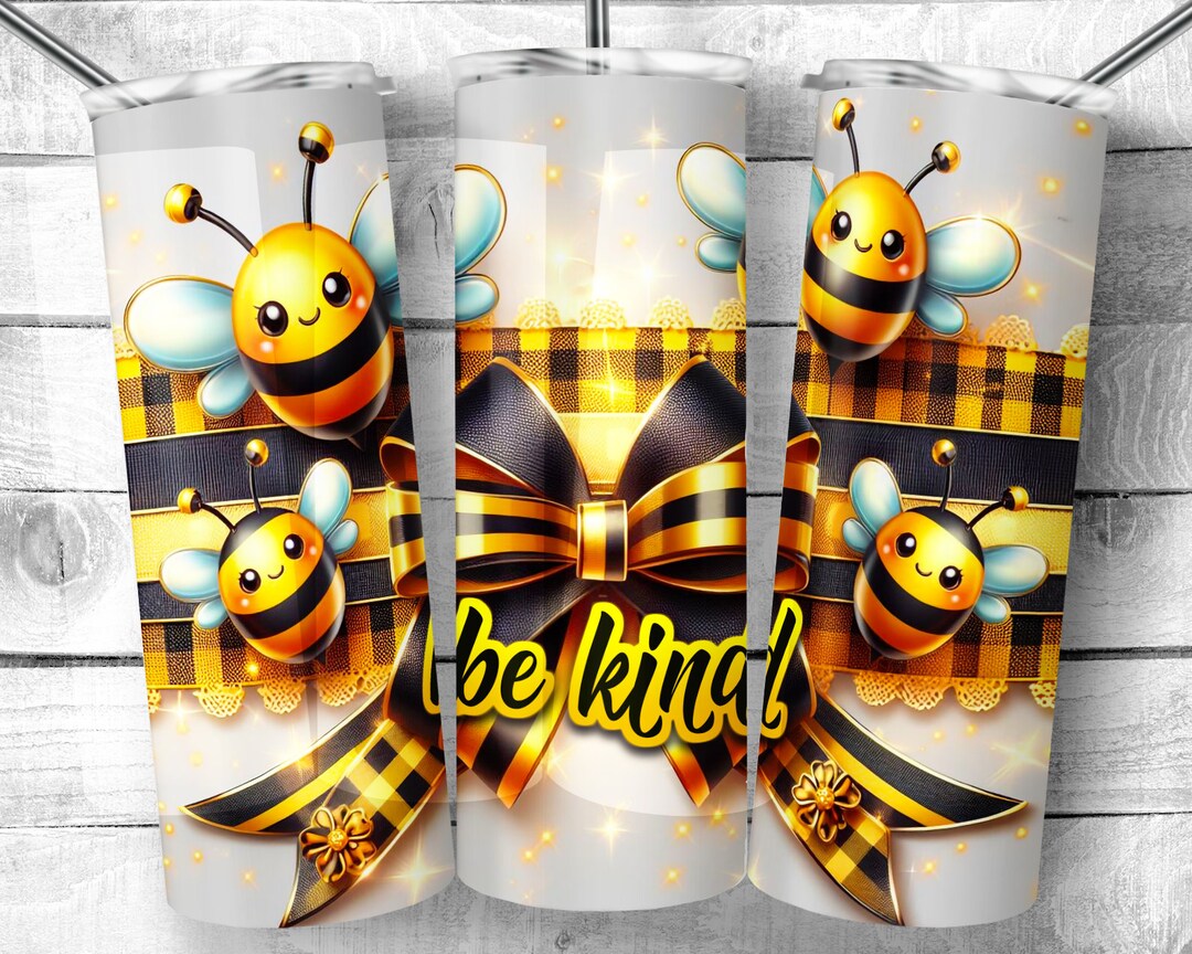 Be Kind Bees and Ribbon 20oz Skinny Tumbler Design Chibi Honey Bees ...