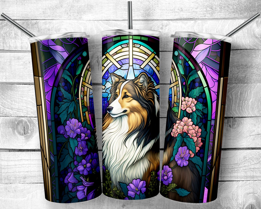 Shetland Sheepdog Stained Glass 20oz Skinny Tumbler Design, Sheltie ...
