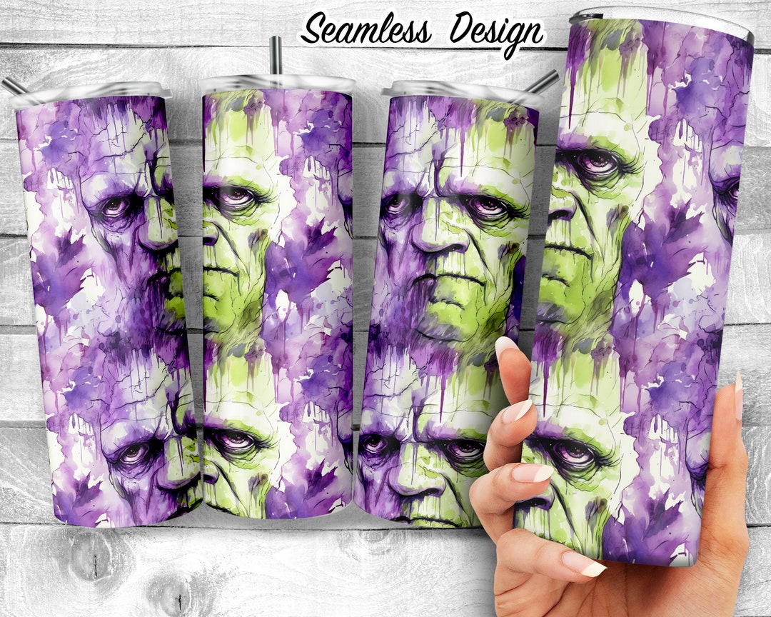Watercolor Frankenstein Face Pattern 20oz Skinny Tumbler Design ...