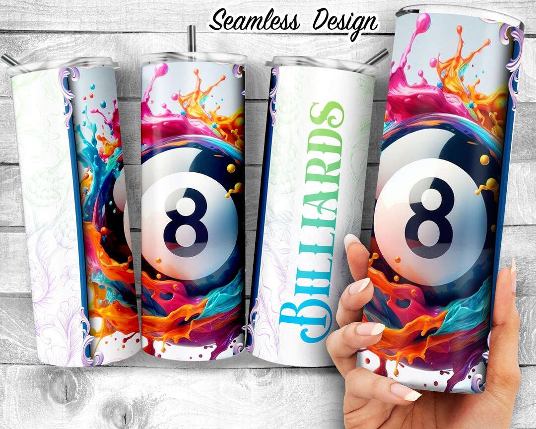 Colorful Billiards Balls Paint Splatter 20oz Skinny Tumbler Sublimation ...