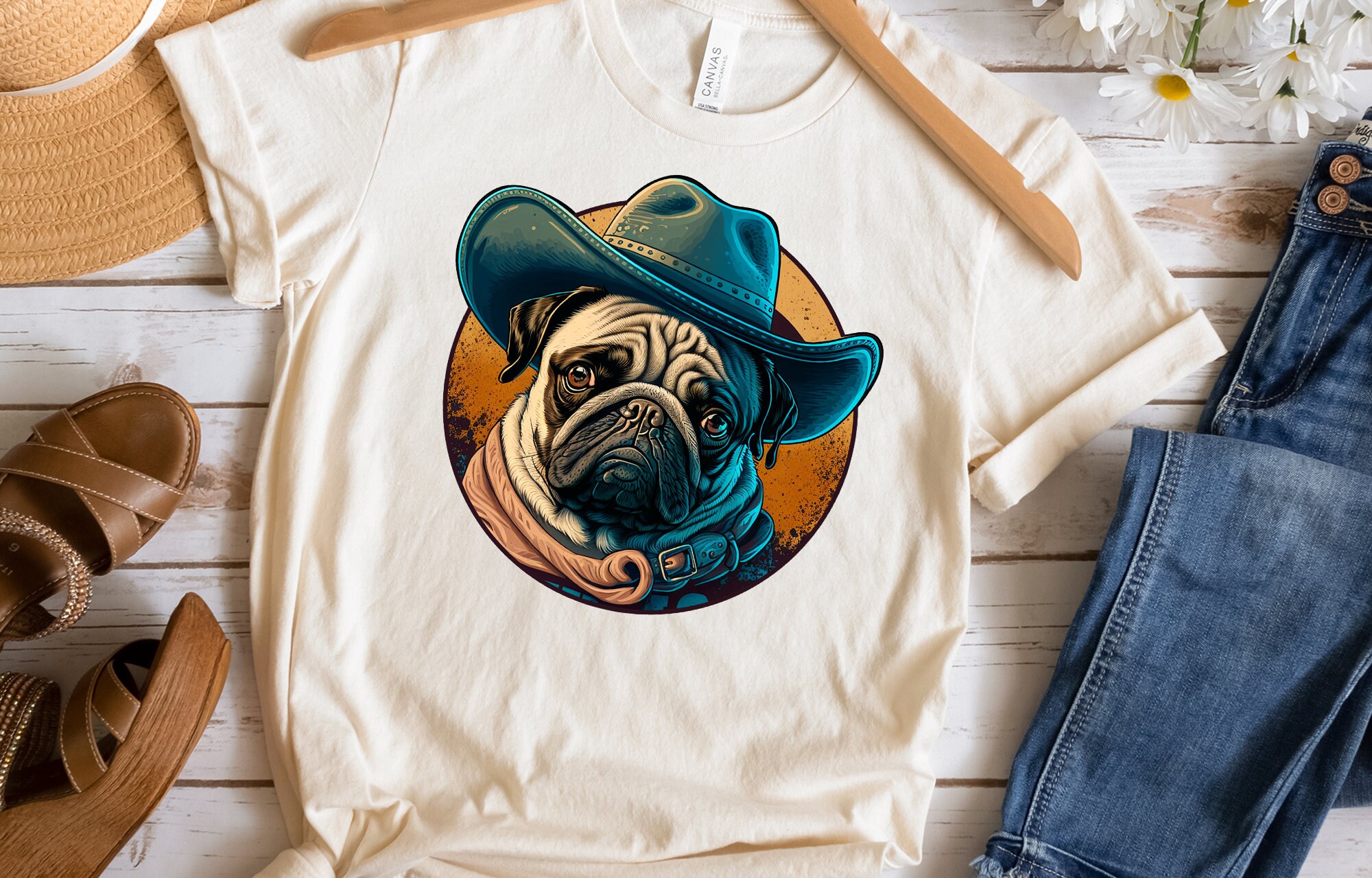 Cute Pug Cowboy Hat Png Adorable Puglet in a Cowboy Hat - Etsy