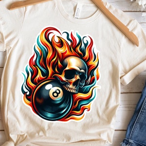 Flaming Skull 8 Ball Sublimation Design, Fiery Billiards Digital ...