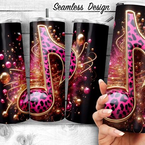 Hot Pink Leopard Print Music Clef 20oz Skinny Tumbler Design, Luxury 3d ...