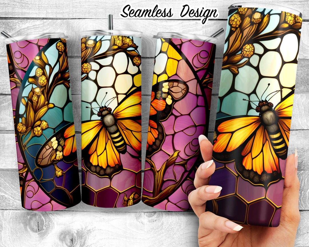 Monarch Butterfly Faux Stained Glass 20oz Skinny Tumbler Design ...