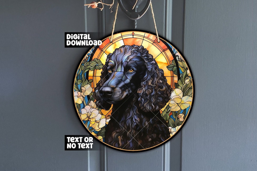 Faux Stained Glass Black Standard Poodle Sign, Round Vintage Standard ...