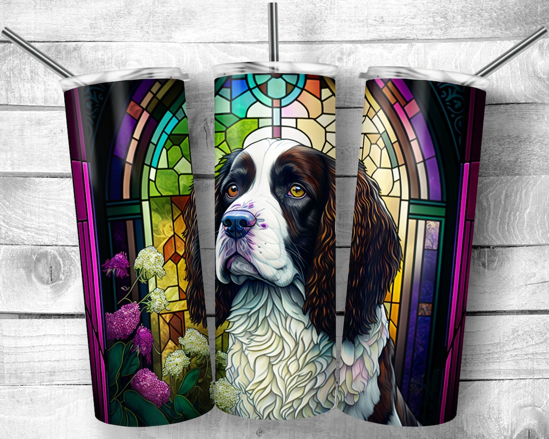 English Springer Spaniel Stained Glass 20oz Skinny Tumbler Design ...
