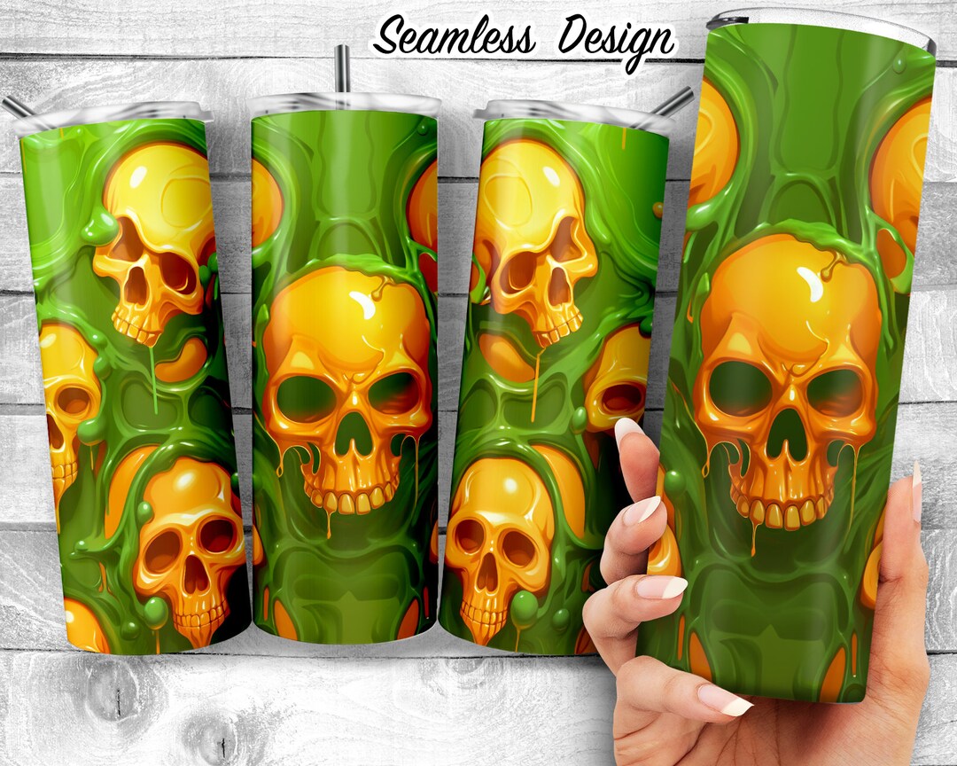 Seamless Gold Skulls in Green Ooze Tumbler Wrap 20oz Skinny Tumbler ...
