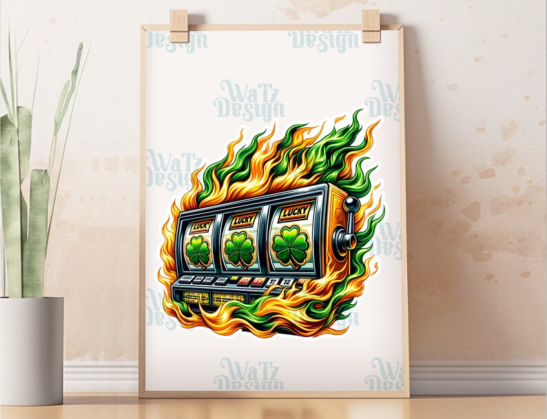 Flaming Lucky Slot Machine PNG, Casino Themed Digital Download ...