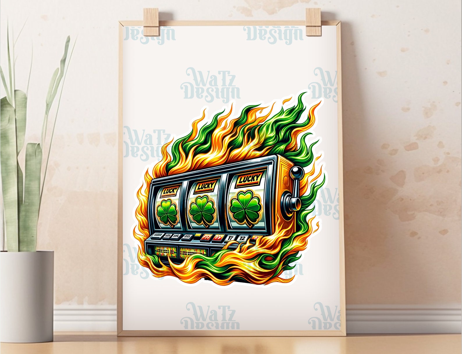 Flaming Lucky Slot Machine PNG, Casino Themed Digital Download ...