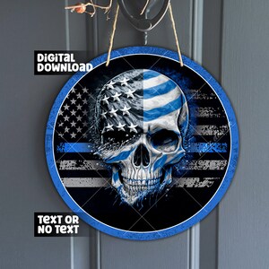 Police Flag Skull Design, Police Blue and Flag Sign for Wreath Center ...