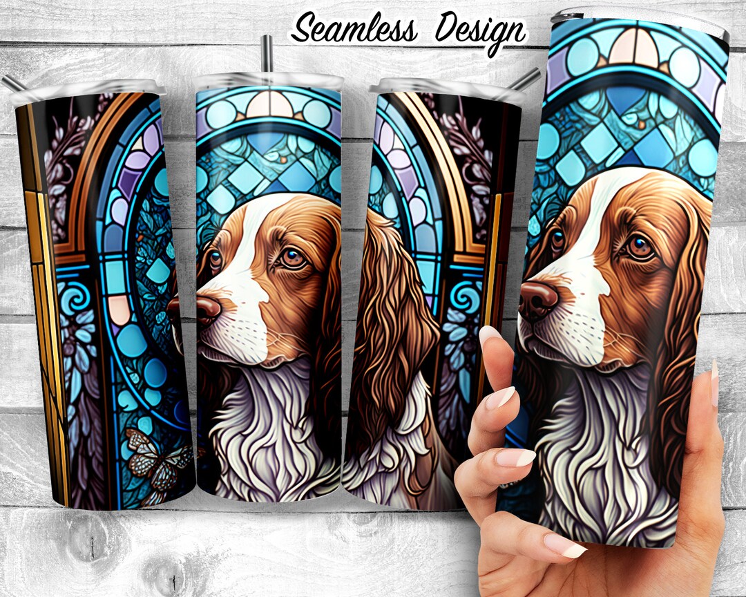 Brittany Spaniel Stained Glass 20oz Skinny Tumbler Design, Brittany Dog ...