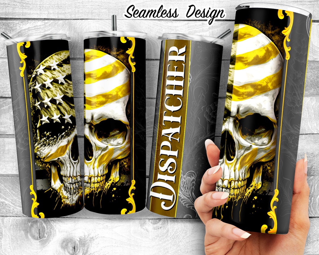 Dispatcher Flag Patriotic Skull 20oz Skinny Tumbler Design | Thin ...