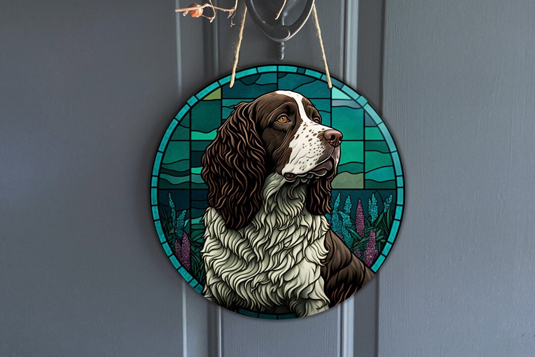 Faux Stained Glass English Springer Spaniel Sign, ESS Round Vintage ...
