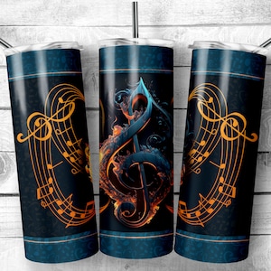 Flaming Music Clef 20oz Skinny Tumbler Design, 3d Music Tumbler Wrap ...