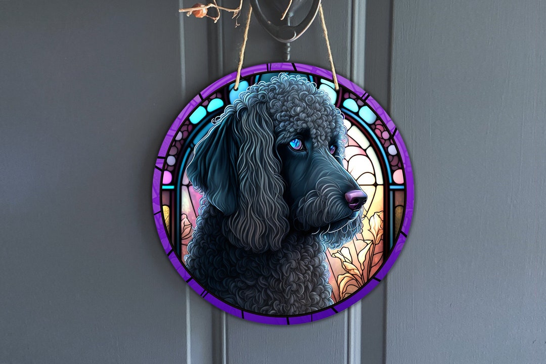 Faux Stained Glass Black Standard Poodle Sign, Round Vintage Standard ...