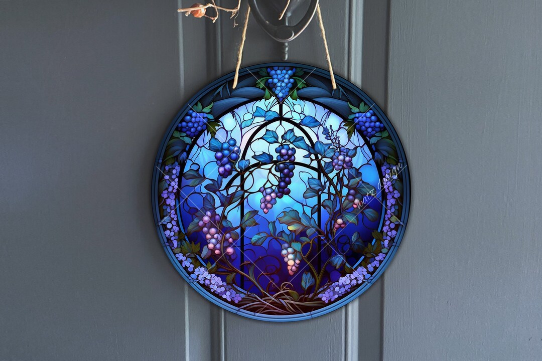 Blueberries Faux Stained Glass Door Hanger Design, Fruit Sign for ...