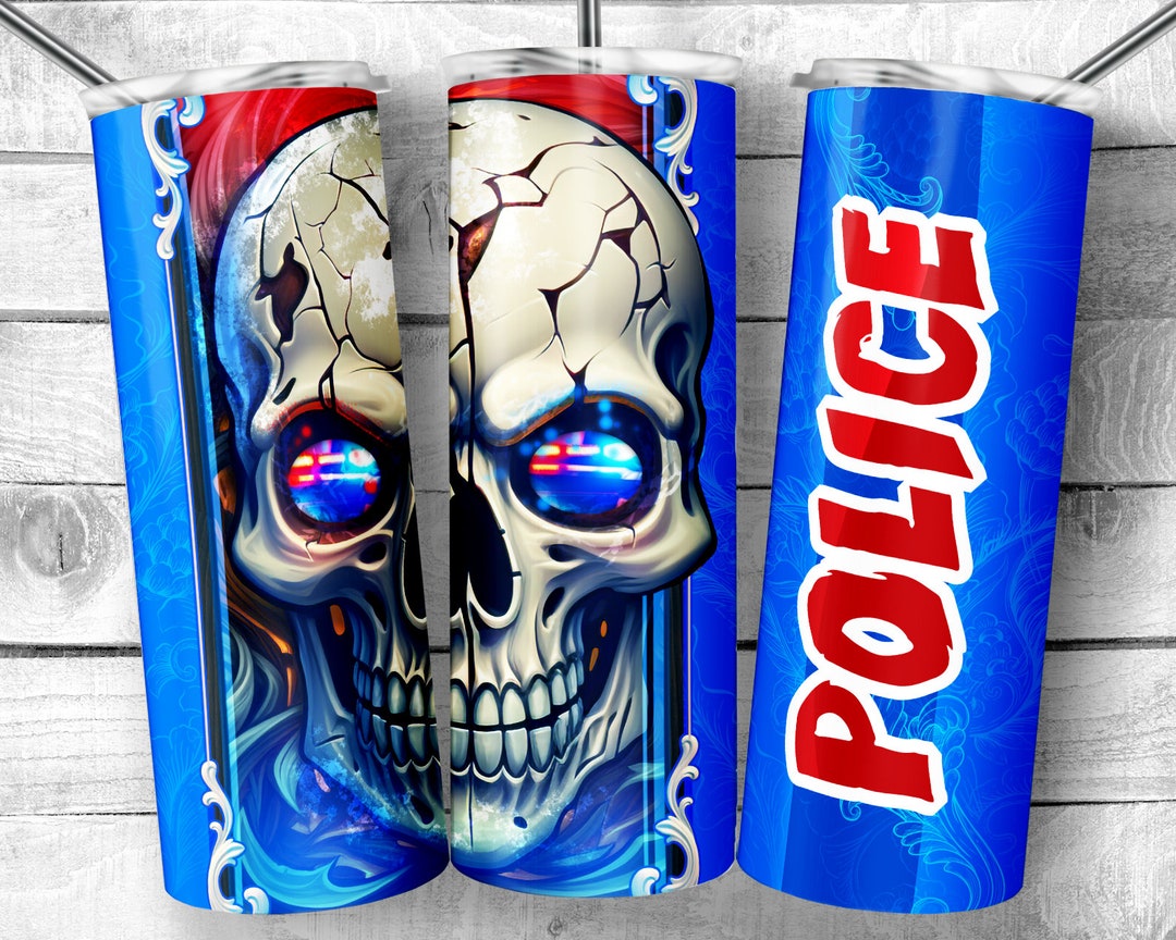 Police Flag Skull 20oz Skinny Tumbler Design | Cop Skeleton Design ...