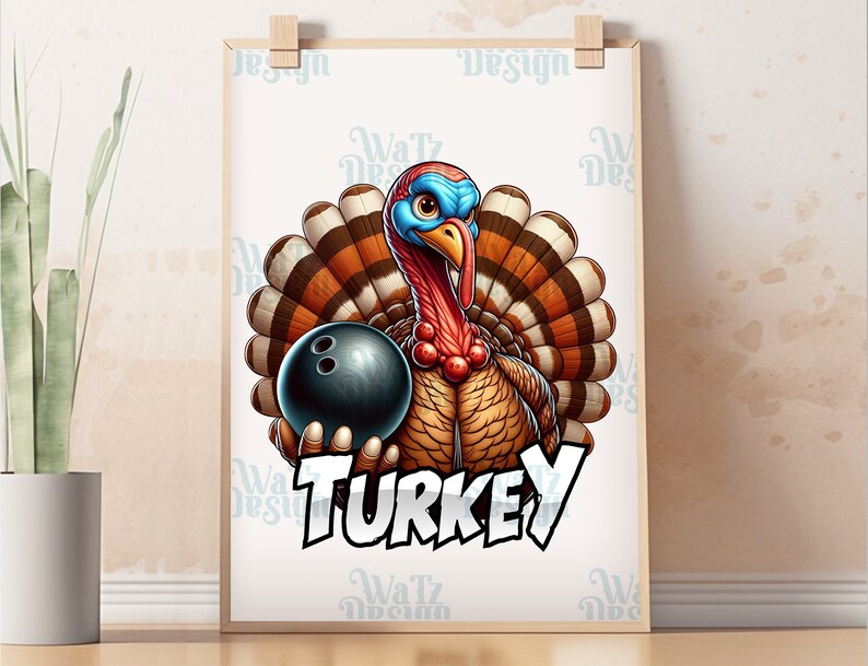 Cartoon Turkey and Bowling Ball Png, Bowling Gobbler Sublimation Design ...