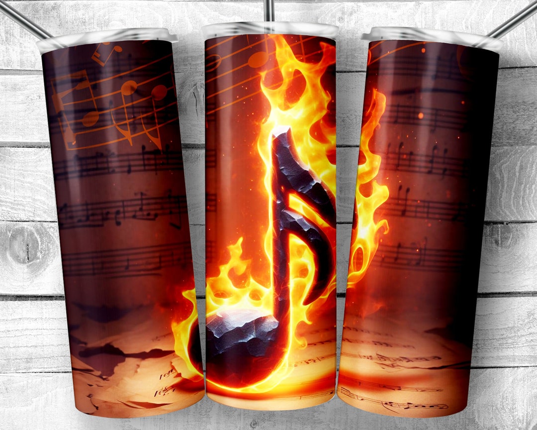 Flaming Music Clef 20oz Skinny Tumbler Design, 3d Music Tumbler Wrap ...