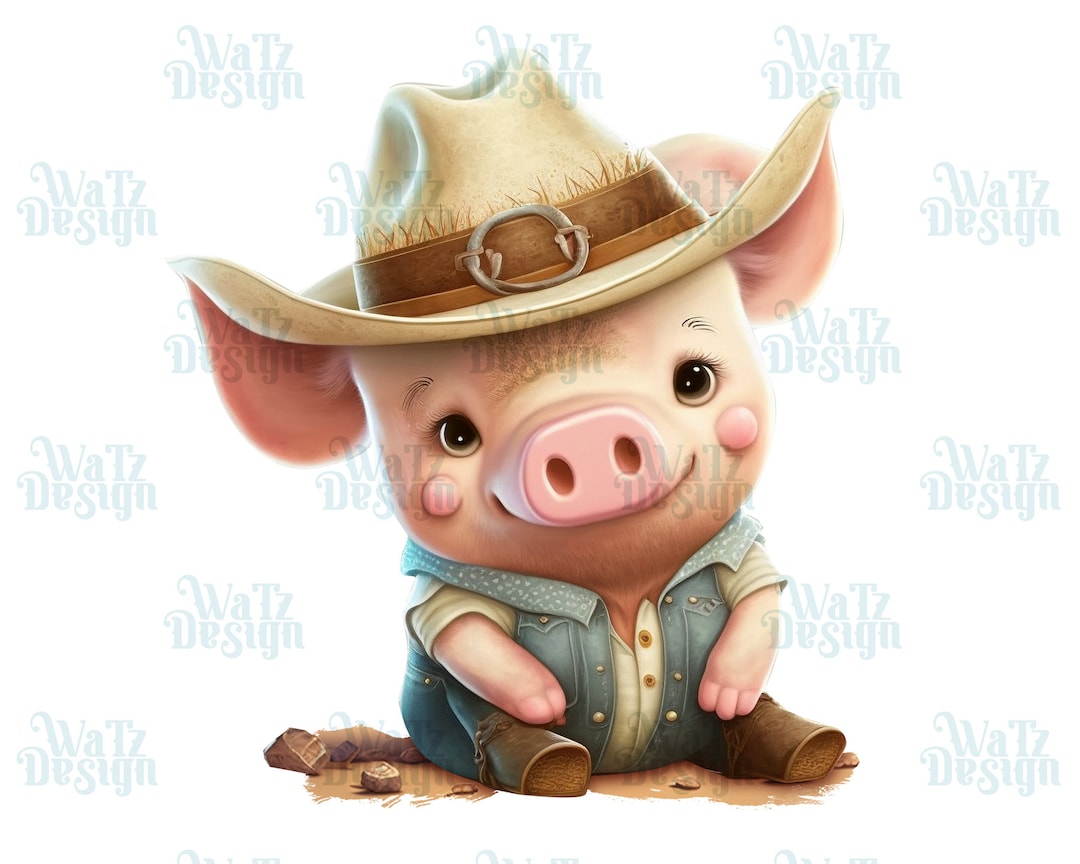 Cute Pig With Cowboy Hat Png, Western Themed Baby Piglet Sublimation ...