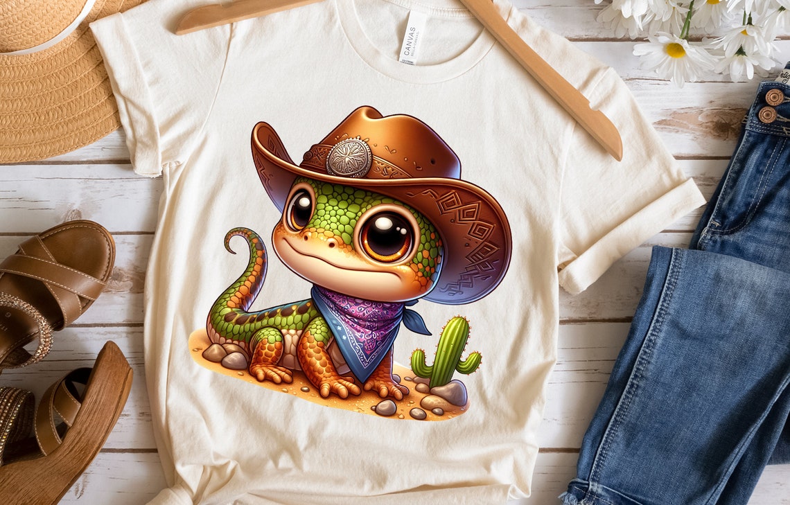 Cute Cowboy Lizard PNG - Western Themed Baby Reptile Sublimation Design ...
