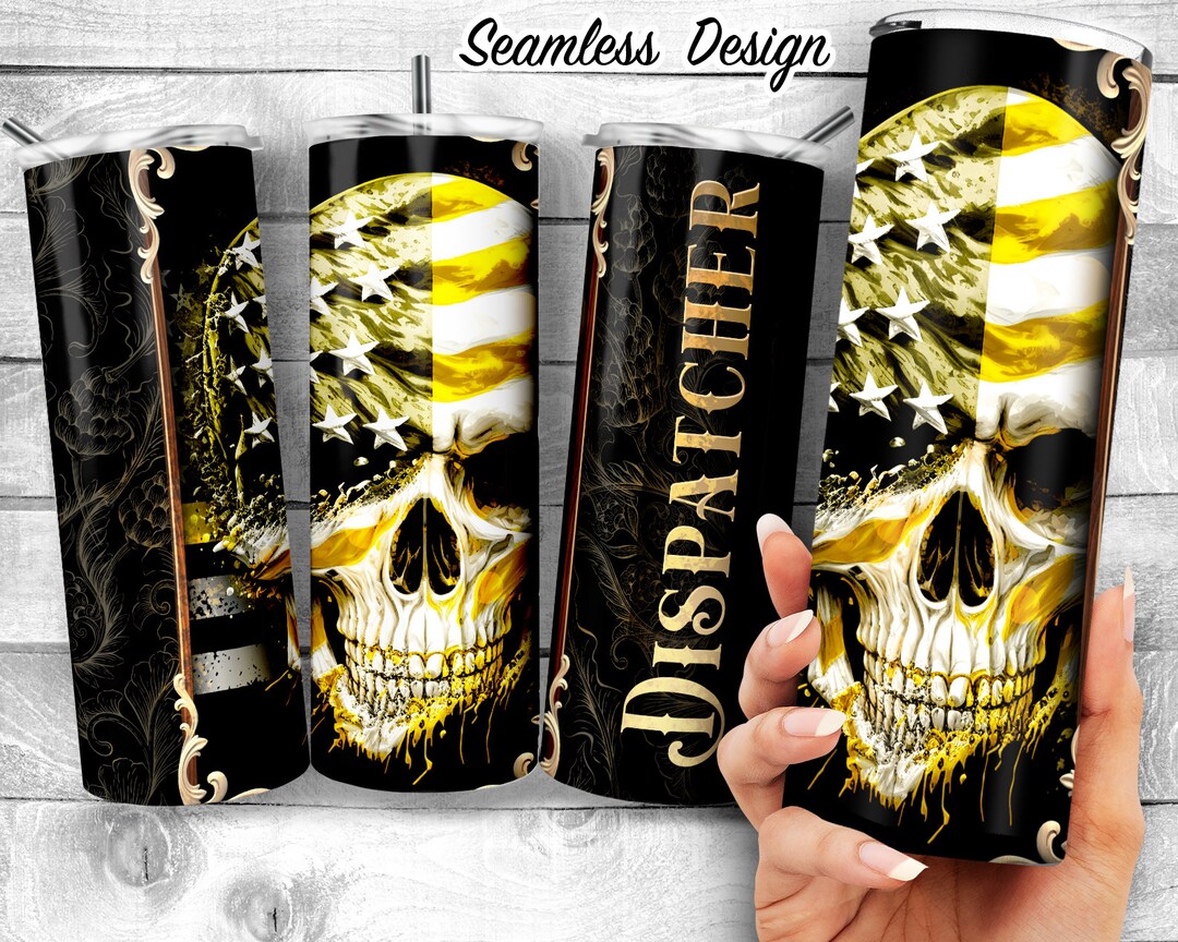 Dispatcher Flag Patriotic Skull 20oz Skinny Tumbler Design | Thin ...