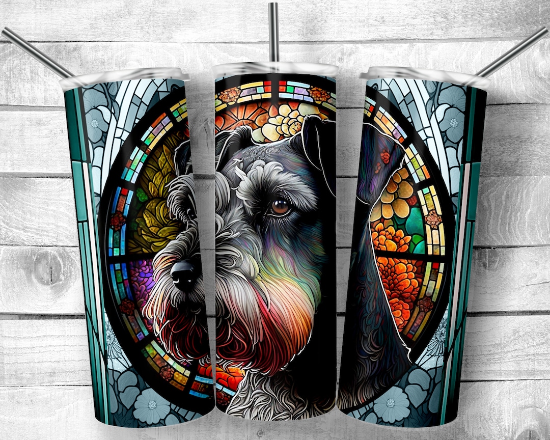 Miniature Schnauzer Stained Glass 20oz Skinny Tumbler Design ...