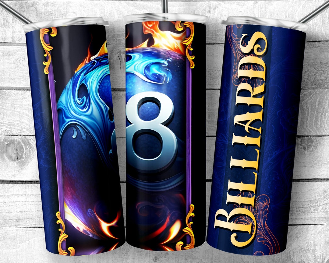 Flaming Pool Ball 20 Oz Skinny Tumbler Sublimation Design, Blue 8 Ball ...