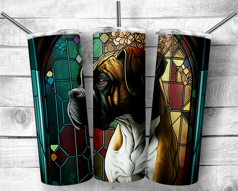 Colorful Boxer Ornate Stained Glass Tumbler - Bully Boxer Lover Gift ...