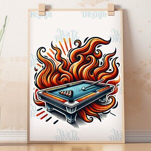 Flaming Billiards Table PNG, Pool Table Sublimation Design, Vivid ...