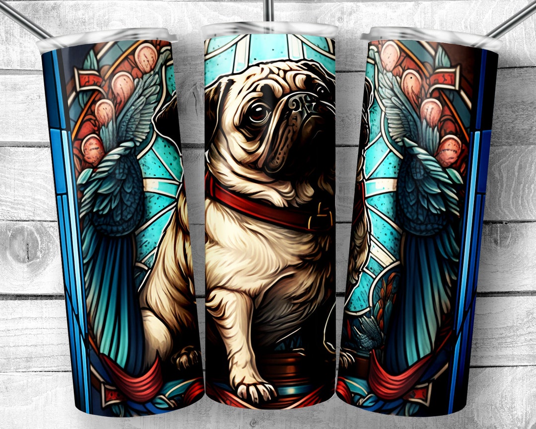Pug Stained Glass 20oz Skinny Tumbler Design, Pug Dog Ornate Stain ...