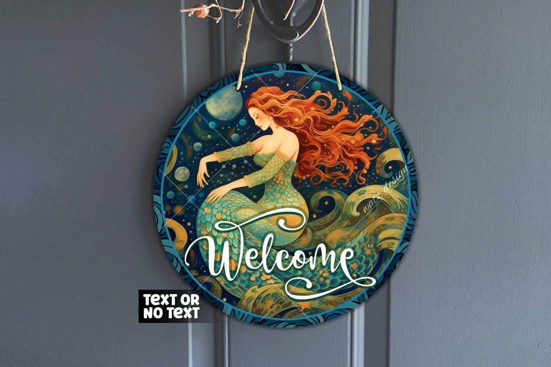 Storybook Cartoon Mermaid Door Hanger Design - Art Nouveau Mermaid Sign ...