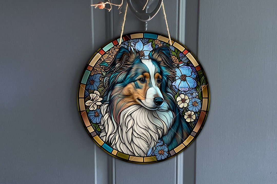 Vintage Faux Stained Glass Blue Merle Sheltie Design, Blue Merle Collie ...