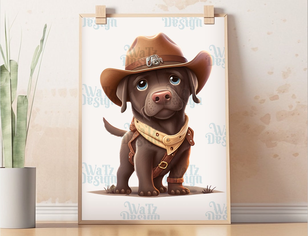 Western Themed Chocolate Labrador PNG - Cute Cartoon Brown Lab Puppy ...
