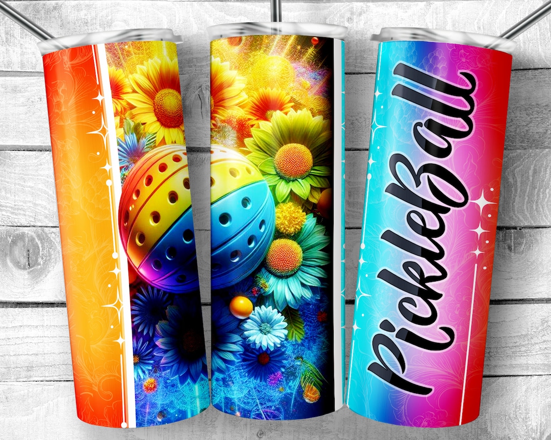 Colorful Pickleball 20oz Skinny Tumbler Sublimation Design, Spectrum ...