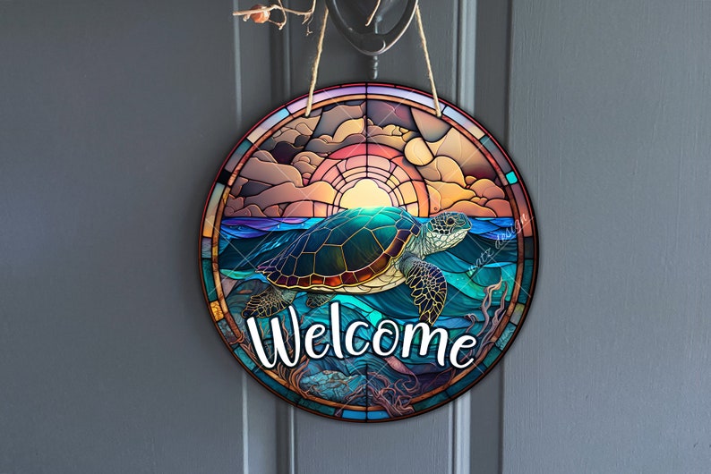 Faux Stained Glass Sea Turtle Round Sign for Wreaths Marine - Etsy