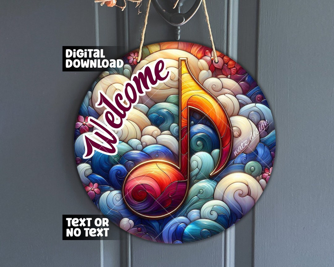 Music Note Faux Stained Glass Door Hanger Design - Musical Cleff Sign ...