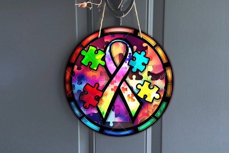 Autism Awareness Faux Stained Glass Door Hanger Design Autism - Etsy