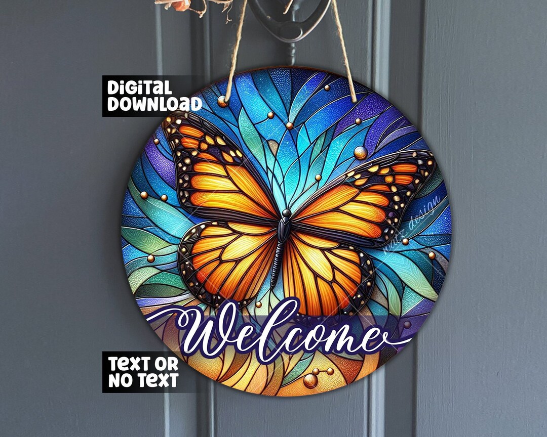 Monarch Butterfly Faux Stained Glass Door Hanger Design, Butterfly Sign ...